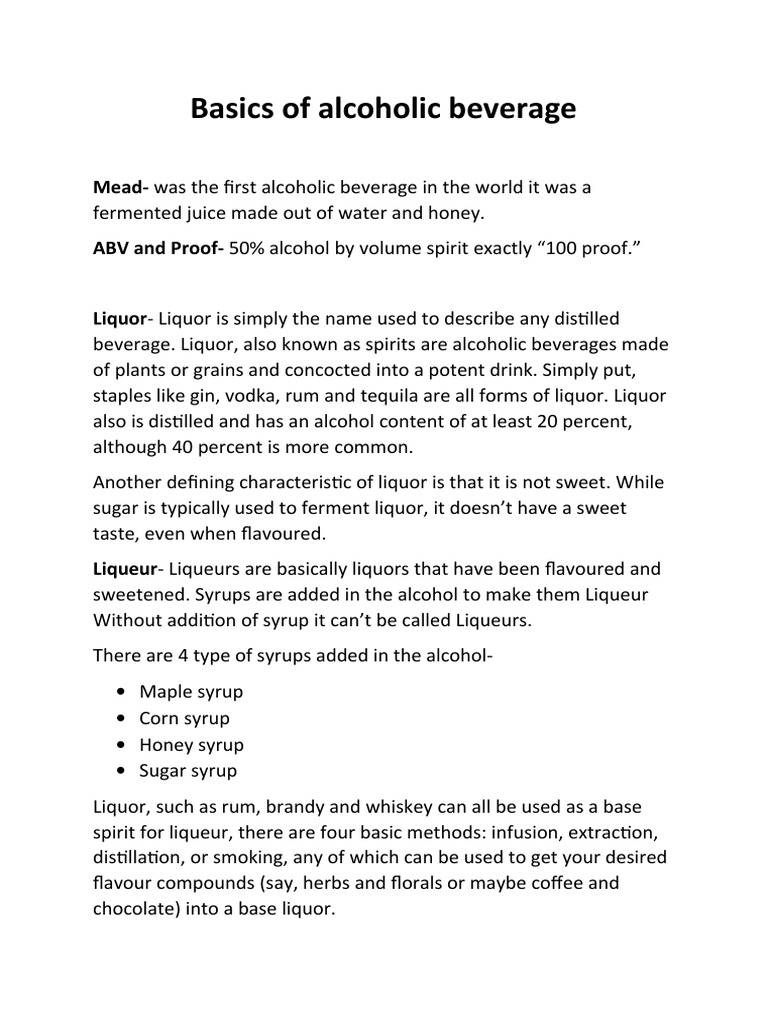 Basics of Alcoholic Beverage Notes | PDF | Brewing | Drink