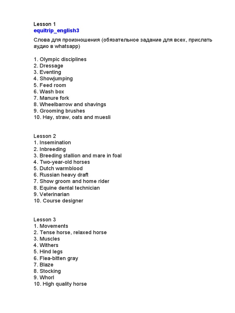 Horse Riding Vocabulary Guide | PDF