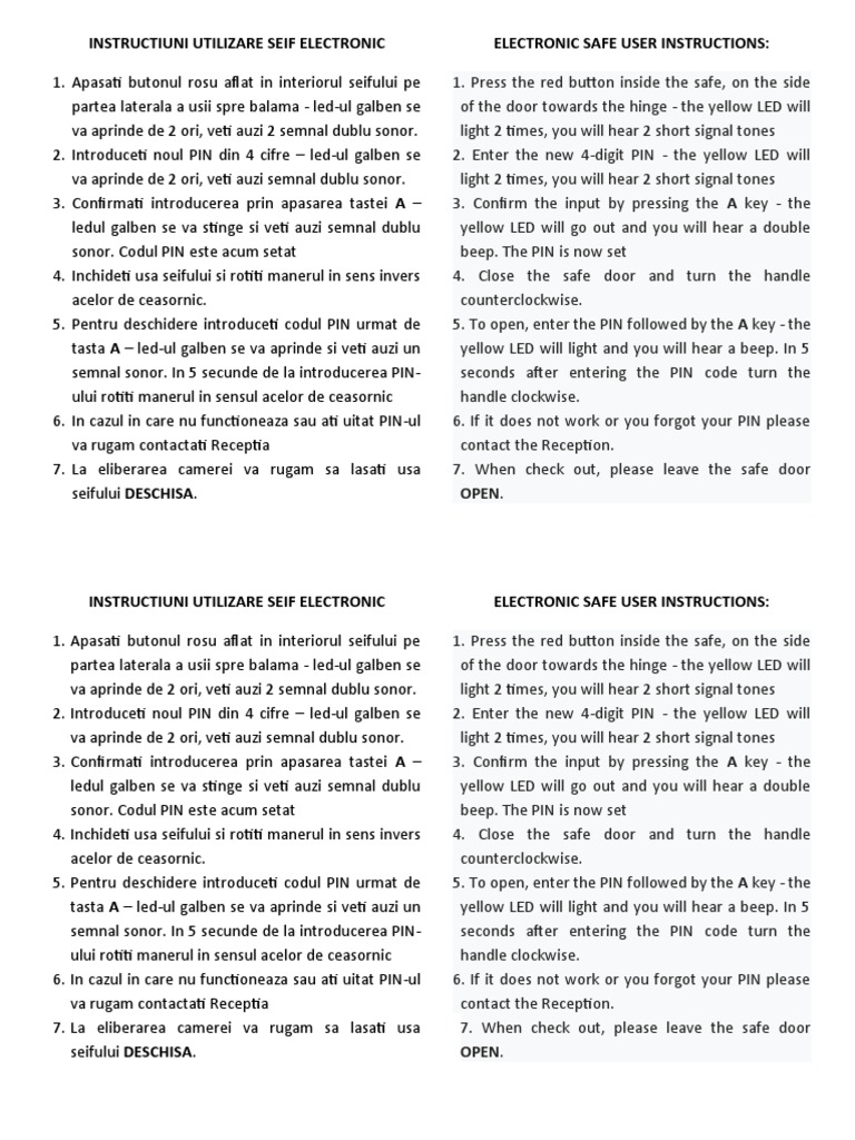 Instructiuni Utilizare Seif Electronic | PDF | Architectural Elements | Components