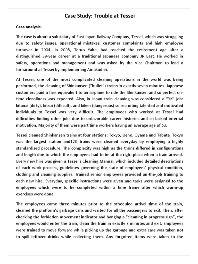 Tessei Case Study: Turnaround Strategies | PDF | Employment | Economies