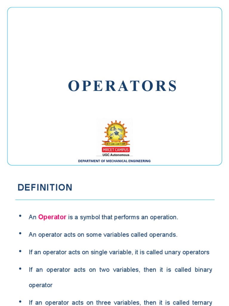 Operators: Department of Mechanical Engineering | PDF | Teaching ...