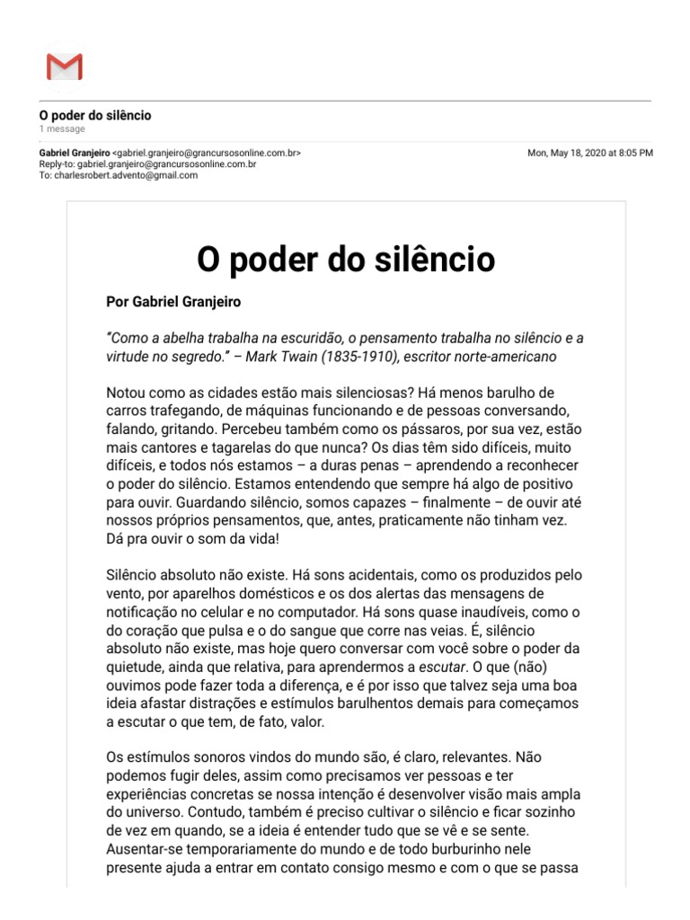 O Poder Do Silêncio Pdf Sabedoria Tempo
