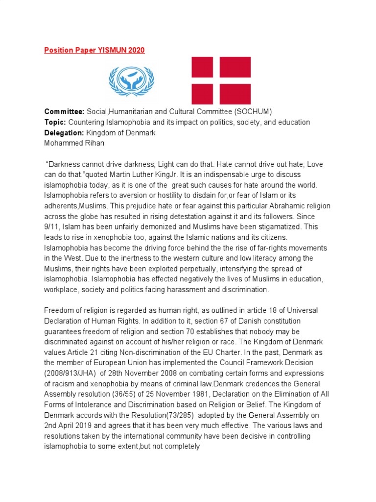 Kingdom of Denmark-SOCHUM-Position Paper by Mohammed Rihan | PDF ...
