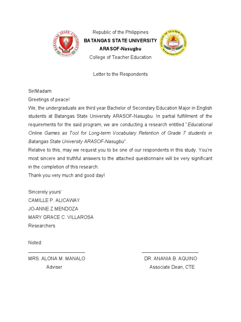 Letter To The Respondents | PDF | Behavior Modification | Educational ...