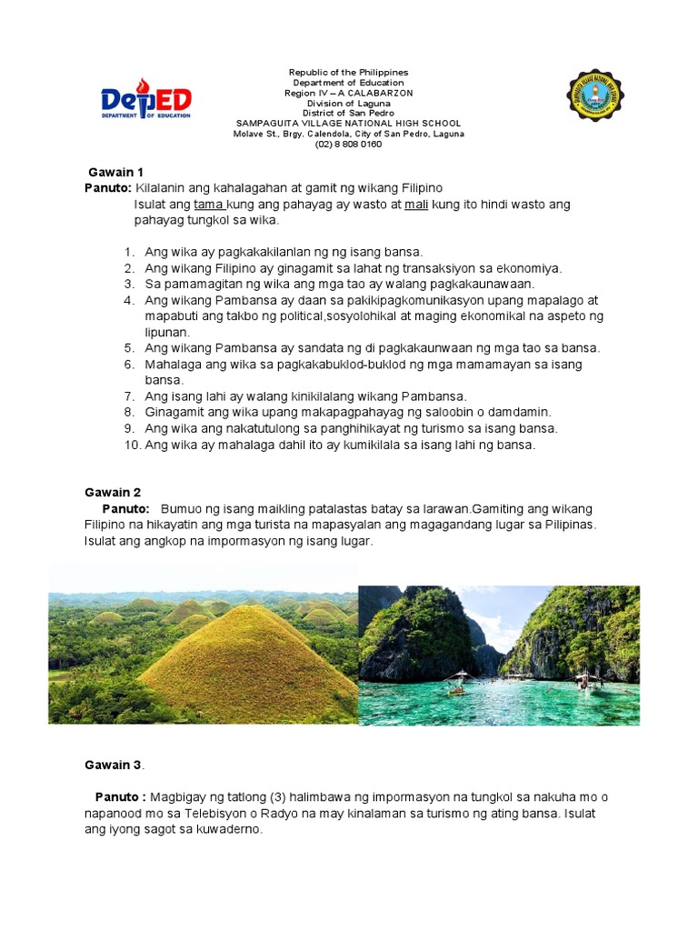 Activity Sheet Filipino G7 Week 8 2 | PDF