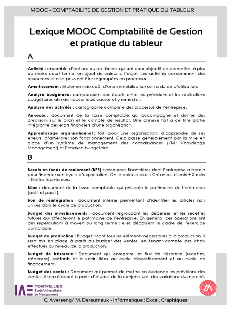 RC Lexique MOOC Compta de Gestion Et Tableur PDF | PDF | Comptabilité | Inventaire