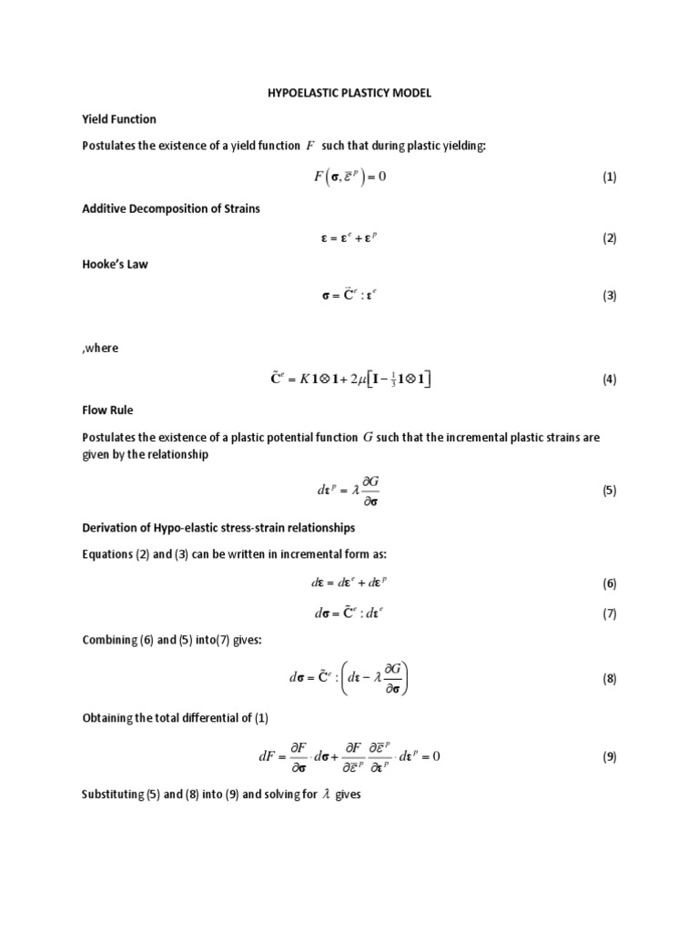 Hypoelasticity and Plasticity Model | PDF | Plasticity (Physics ...