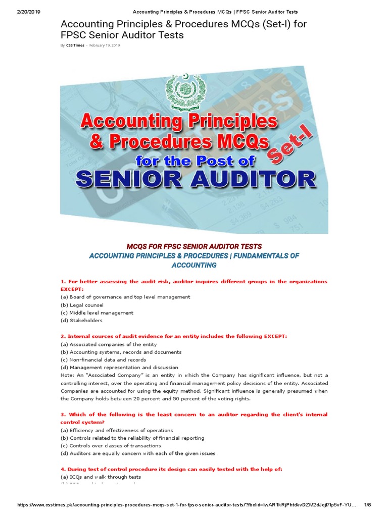 Accounting Principles & Procedures MCQs - FPSC Senior Auditor Tests PDF ...