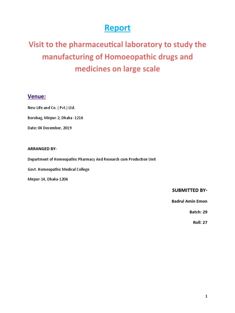 Visit To The Pharmaceutical Laboratory To Study The Manufacturing of ...