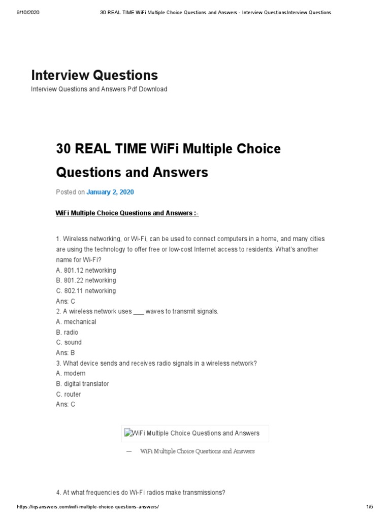 30 REAL TIME WiFi Multiple Choice Questions and Answers - Interview ...