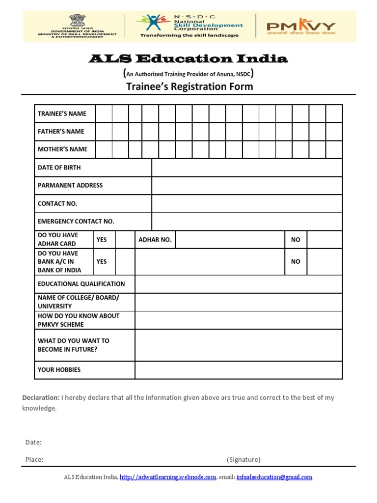 ALS Education India: Trainee's Registration Form | PDF