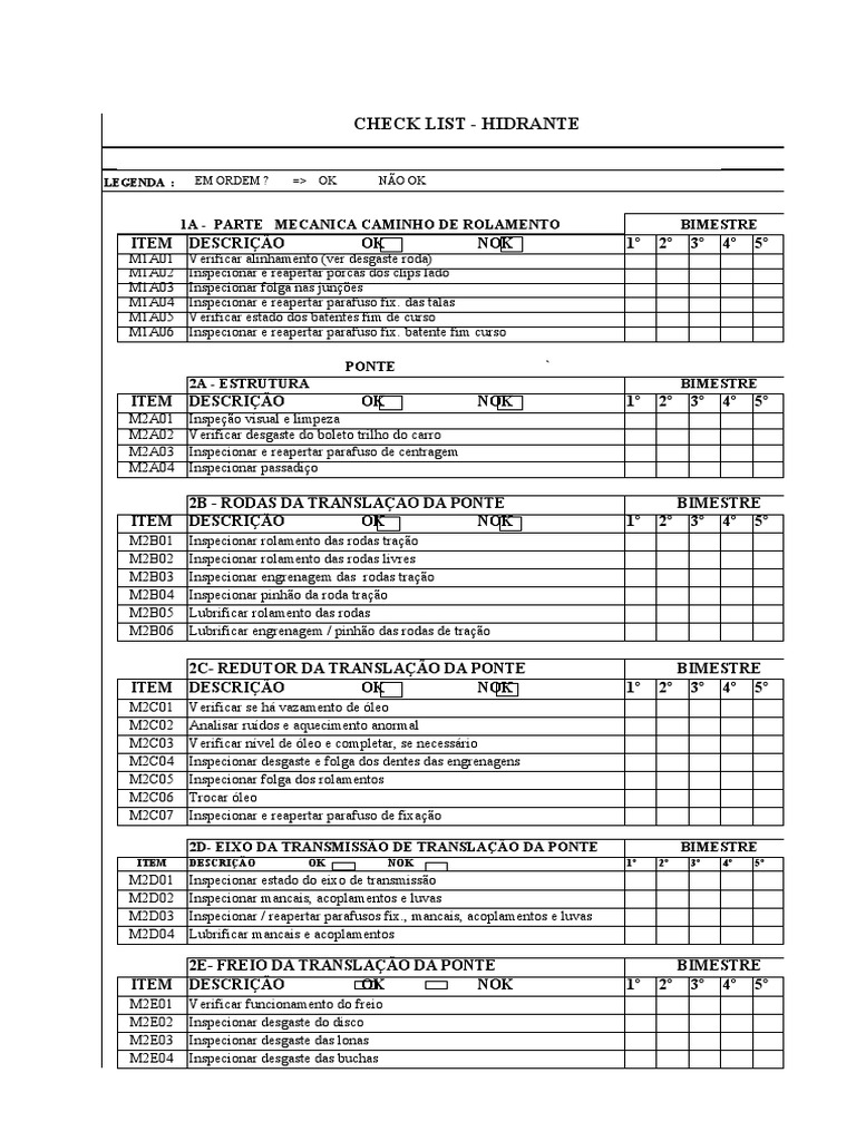 Check List - Hidrante | Download grátis PDF | Parafuso | Máquinas
