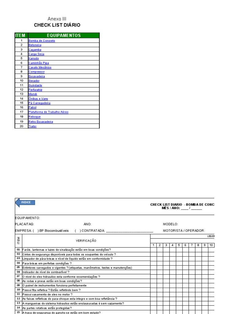 Check List Diario | PDF | Pneu | Freio
