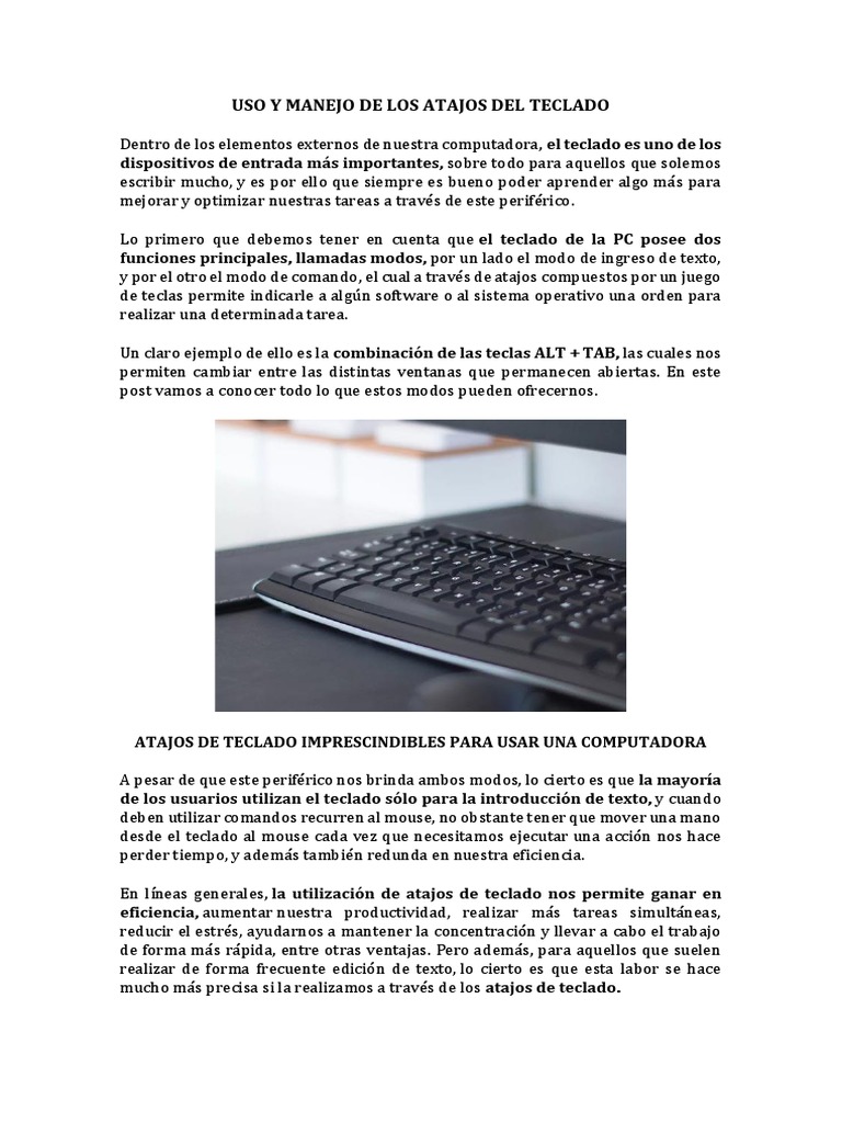 Uso y Manejo de Los Atajos Del Teclado | PDF | Ventana (informática ...