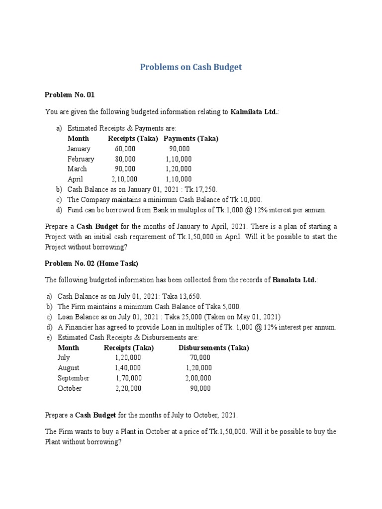 Cash Budget Problems and Solutions | PDF | Interest | Loans