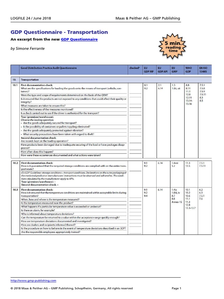GDP Questionnaire - Transportation | PDF