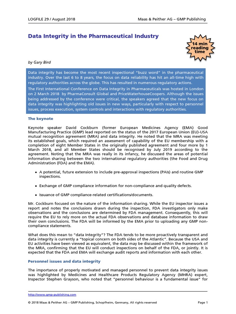 Data Integrity in The Pharmaceutical Industry: by Gary Bird | PDF ...