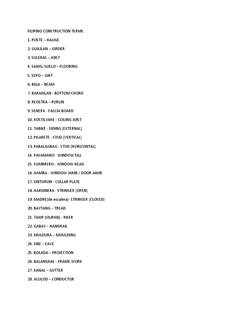 Filipino Construction Terms | PDF