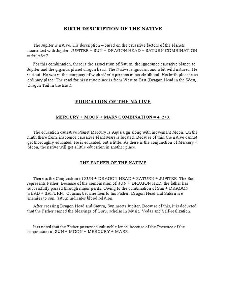 Birth Description of The Native | PDF | Bodies Of The Solar System ...