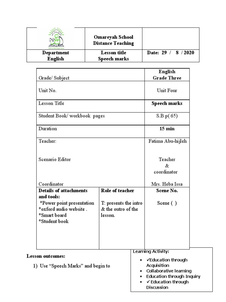 Speech Marks Scenario 1 | PDF | Educational Psychology | Applied Psychology