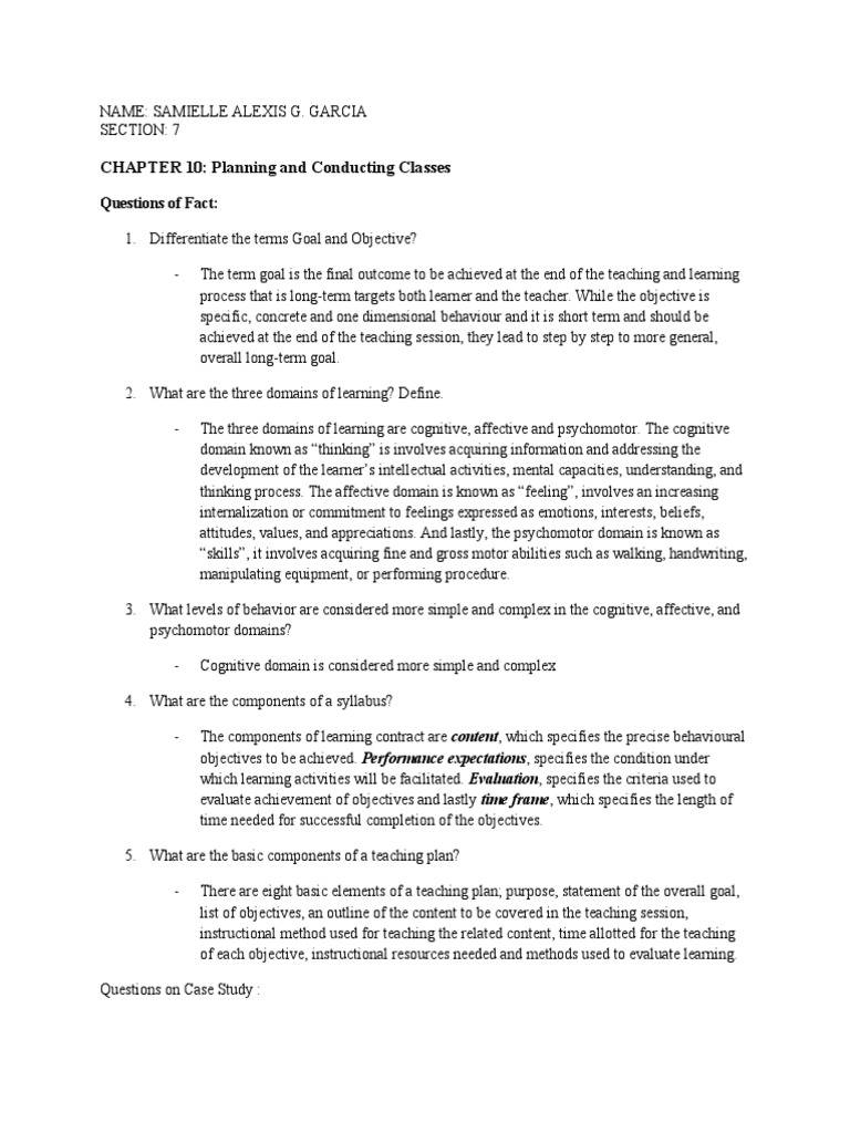 CHAPTER 10: Planning and Conducting Classes: Questions of Fact ...