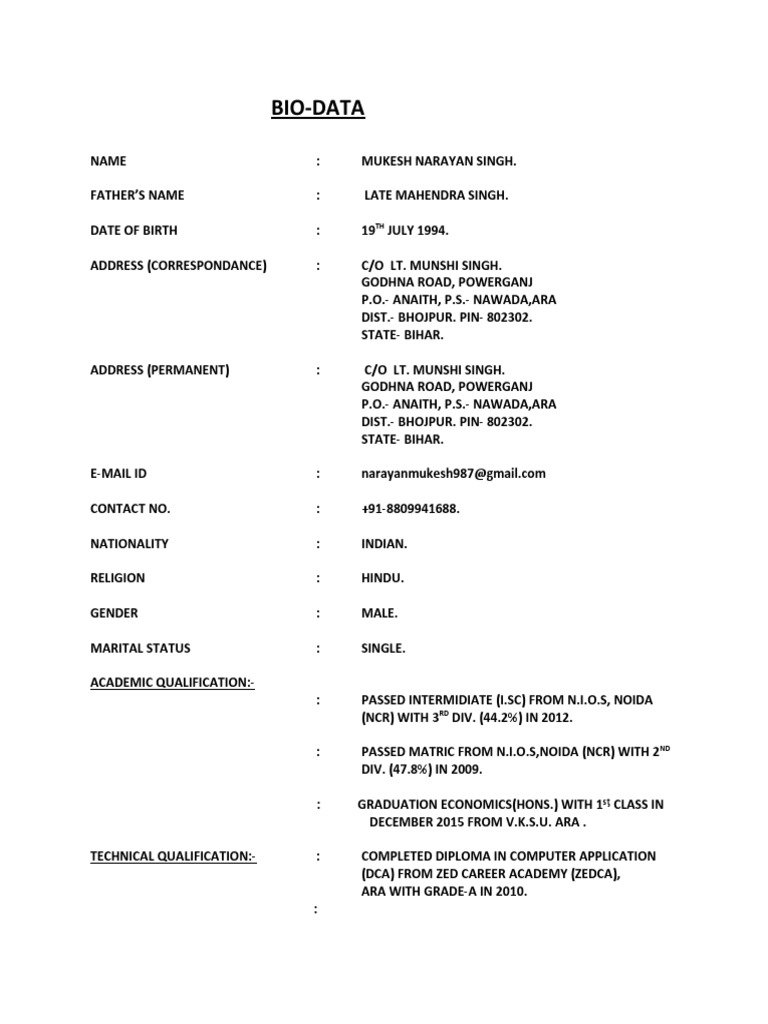 Bio Data | PDF
