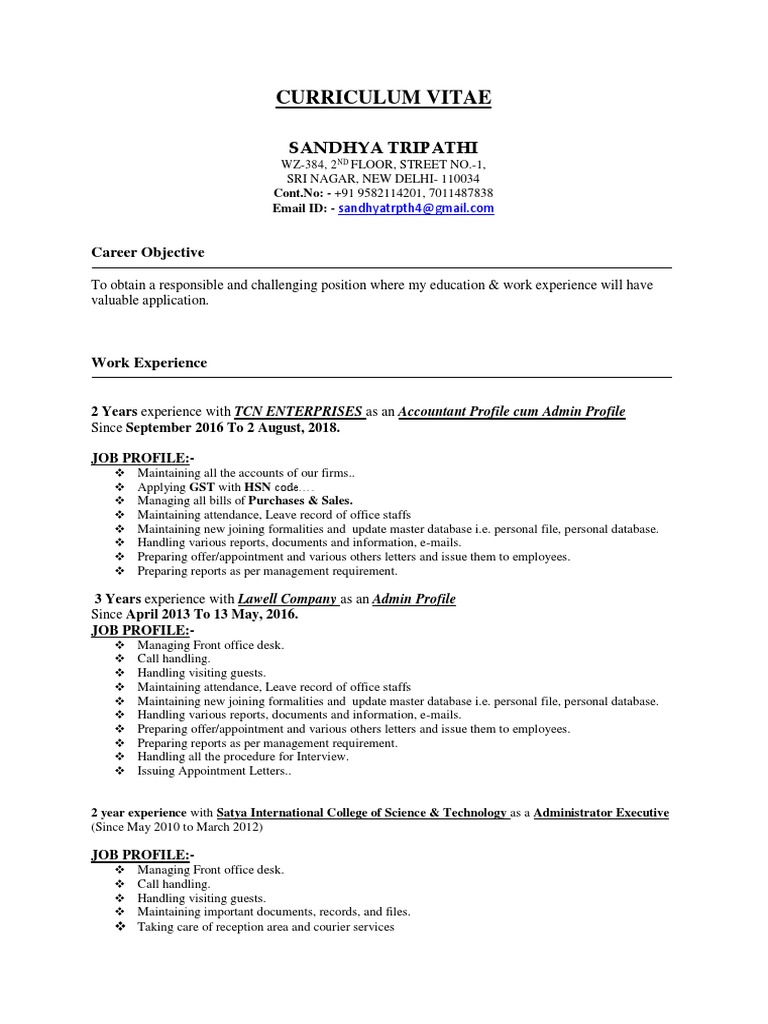 Curriculum Vitae: Sandhya Tripathi | PDF | Computing | Software