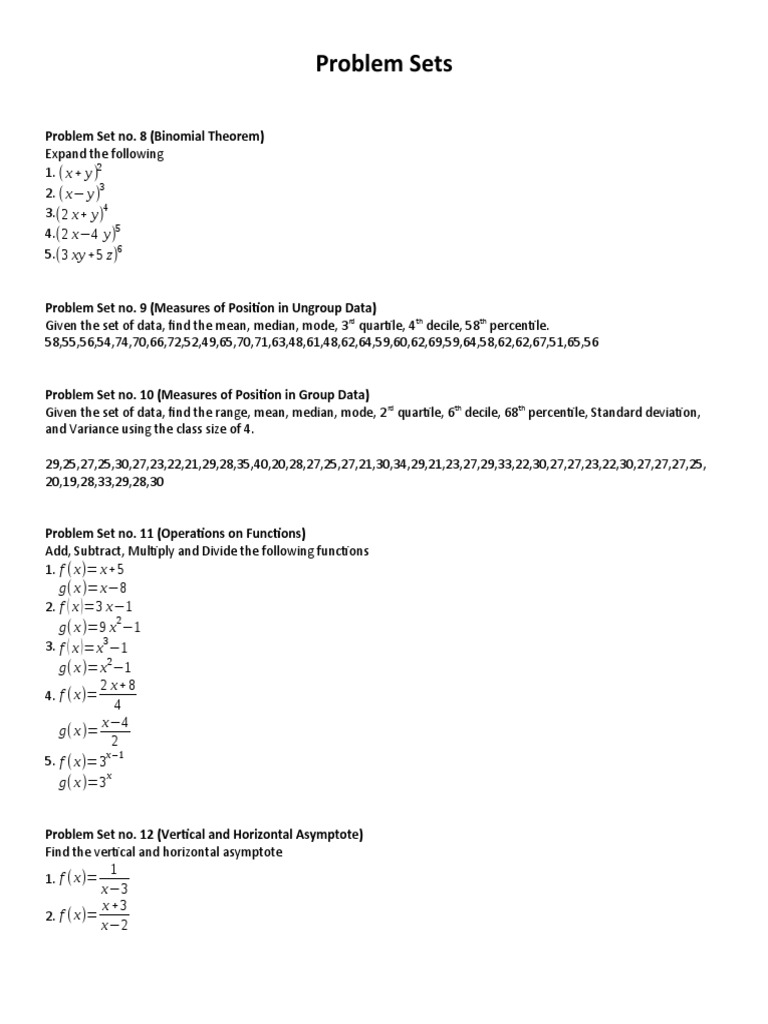 Problem Sets 8 - 12 (2019) | PDF