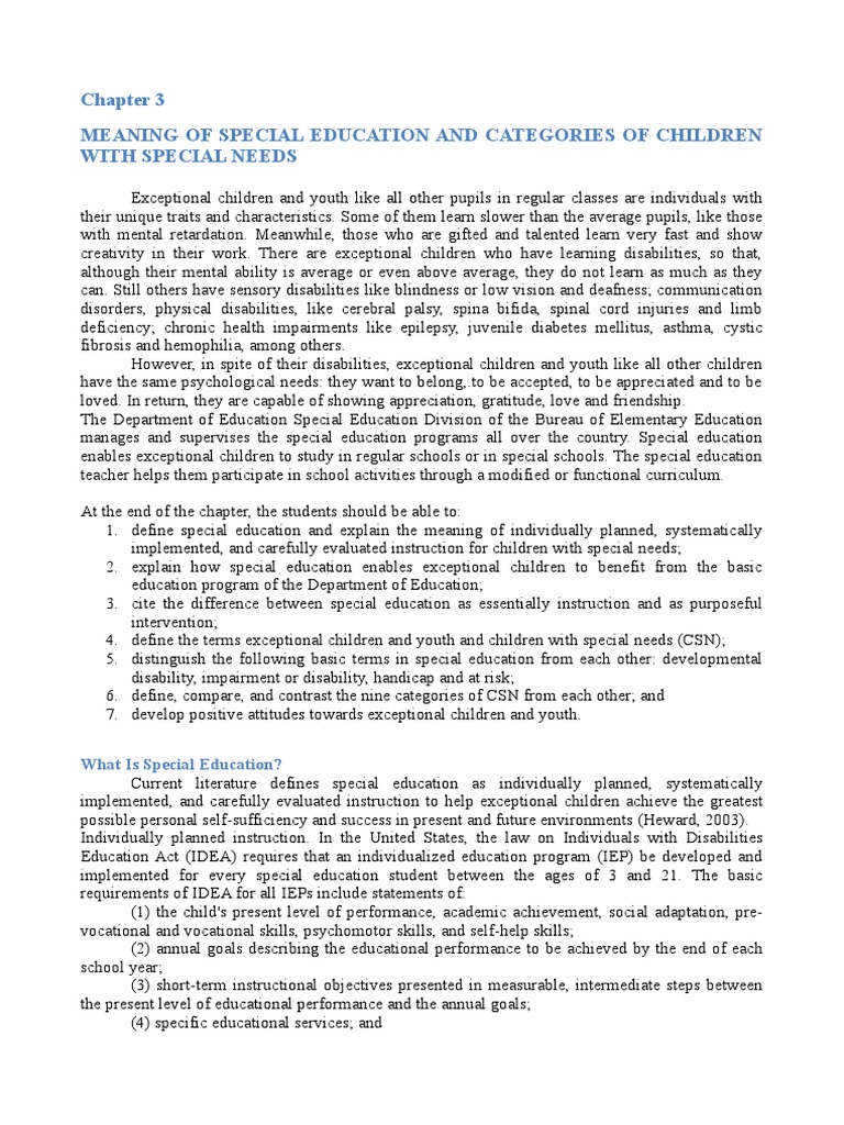 Special Education: Definitions & Categories | PDF | Special Education ...