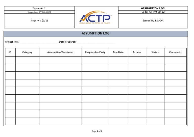 (QF-PM 00-12) Assumption Log PDF | PDF