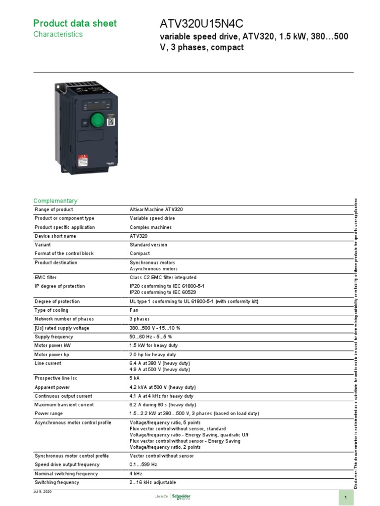 Altivar Machine ATV320 - ATV320U15N4C | PDF | Electric Motor | Power Supply