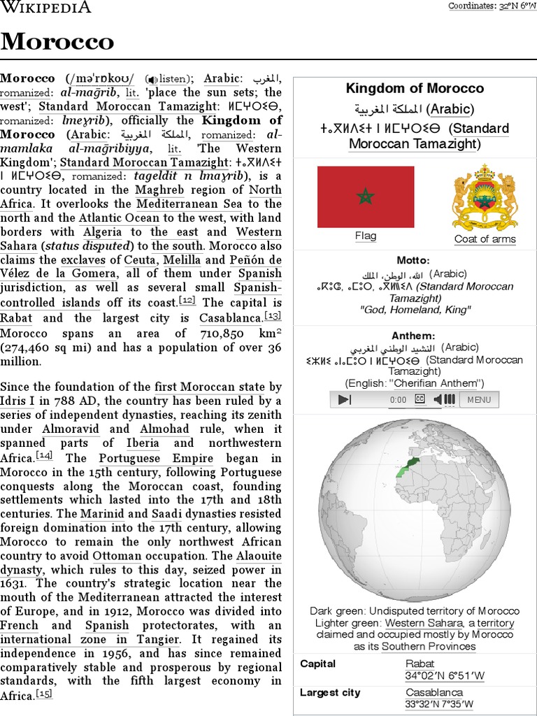 Morocco - Wikipedia PDF | PDF | Morocco | Western Sahara