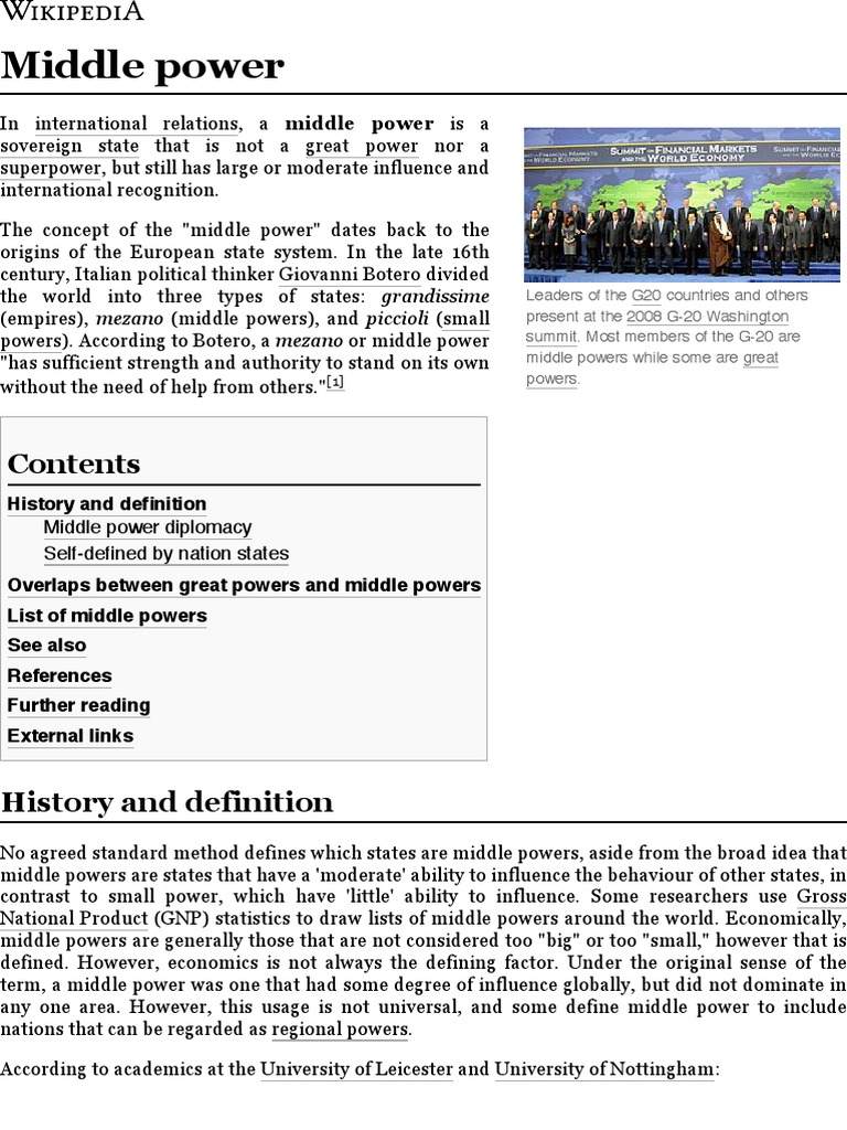 Middle Power - Wikipedia | PDF | International Relations | Political ...