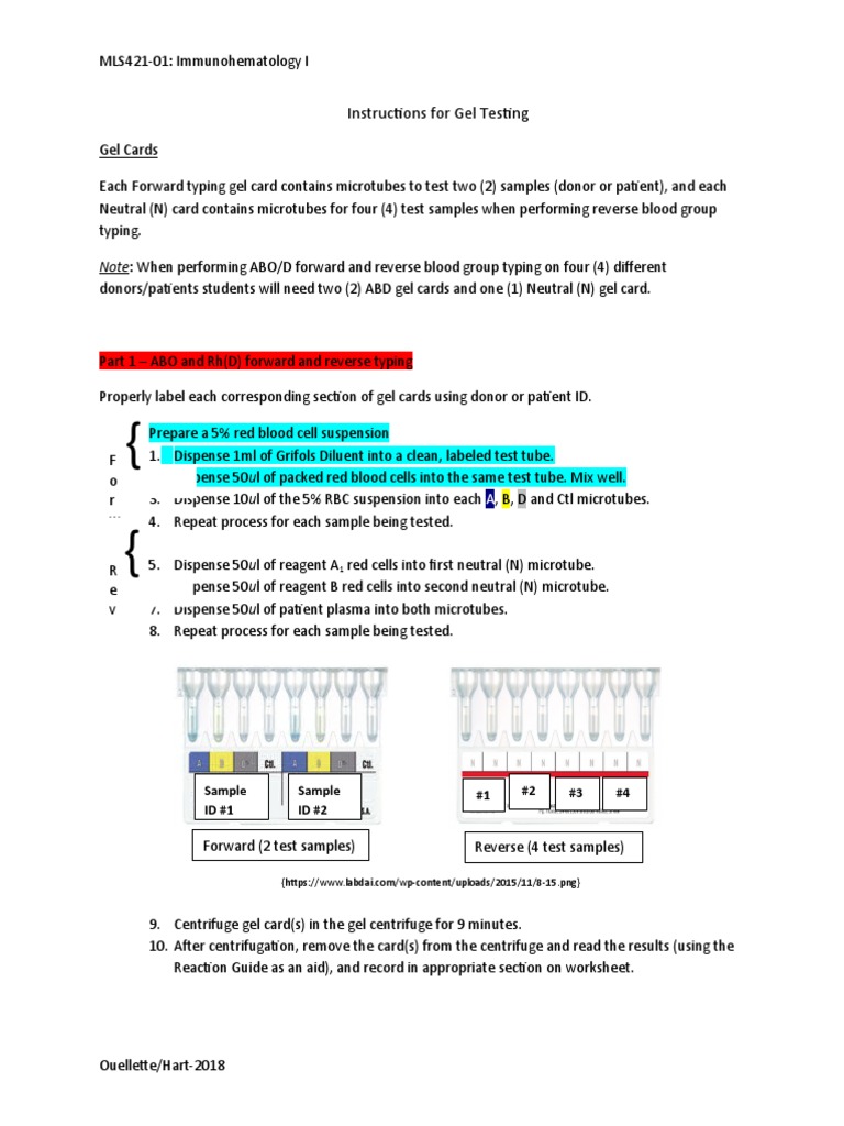 Gel Testing SOP-New 2018 | PDF | Blood Type | Serology