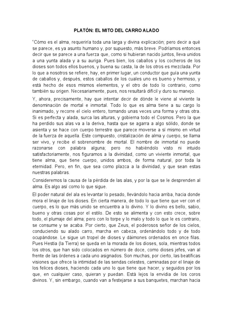 Mito del Carro Alado de Platón | PDF | Alma | Platón