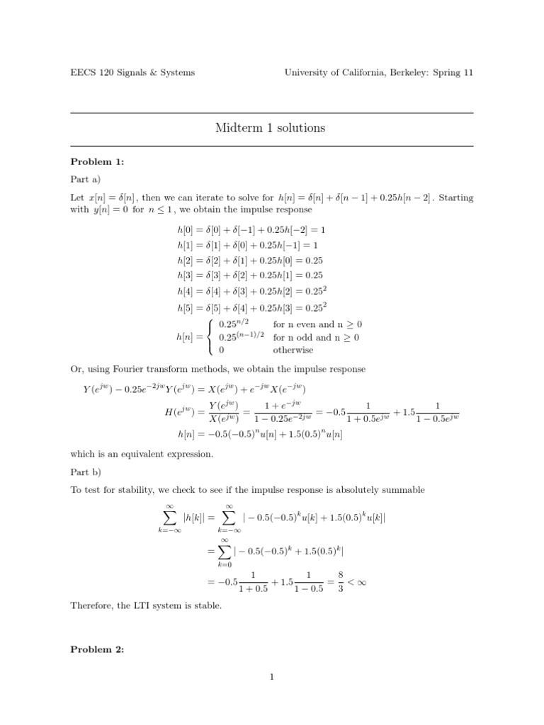Midterm 1 Solutions | PDF | Signal Processing | Mathematical Analysis