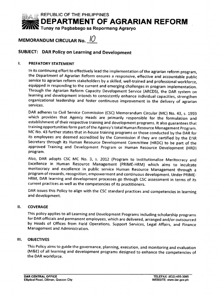 DAR Policy On Learning and Development PDF | PDF