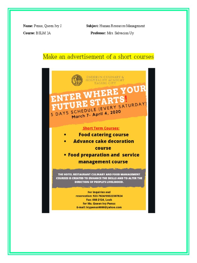 Make An Advertisement of A Short Courses | PDF