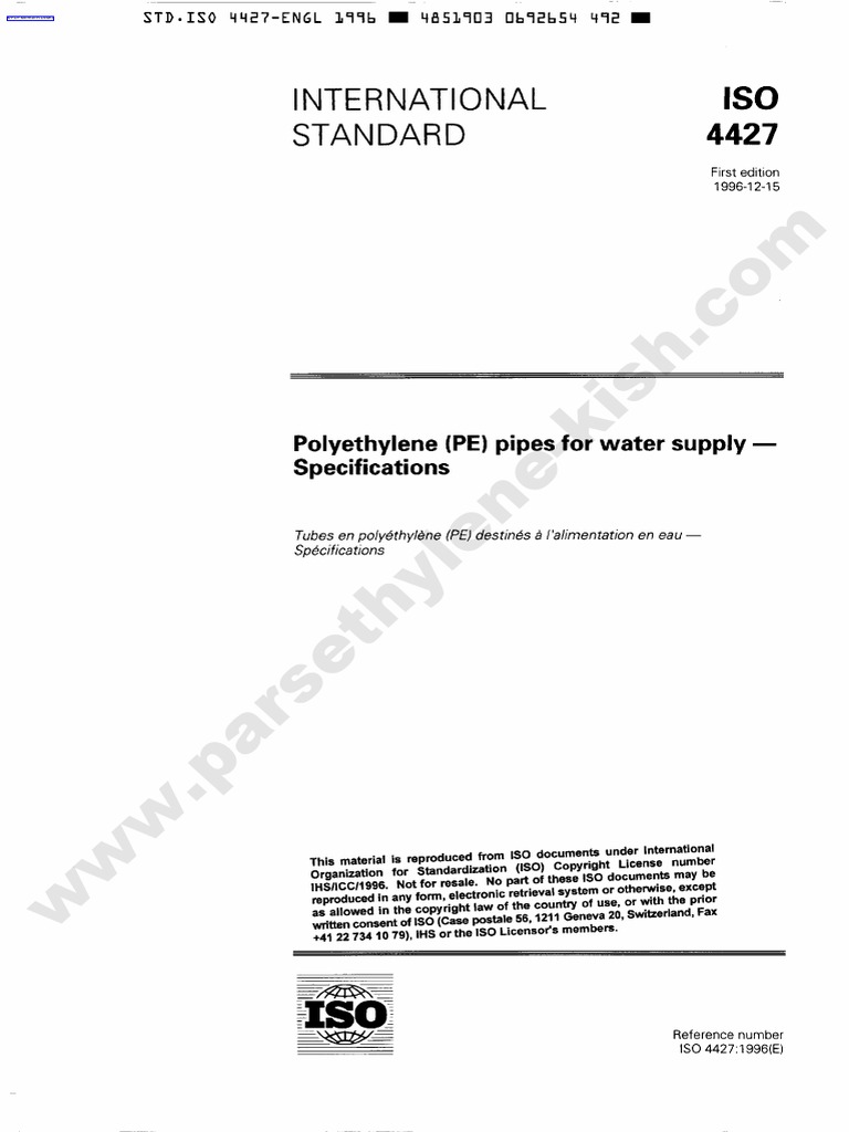 ISO 4427 - Tubos de Polietileno (PE) para Suministro de Agua ...