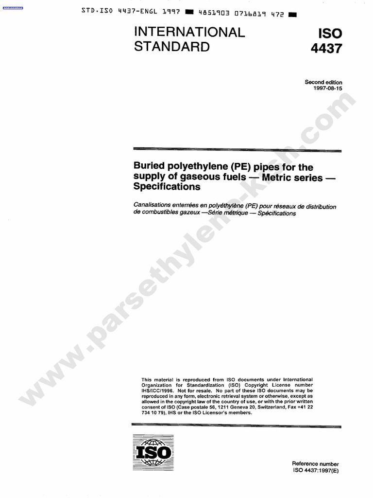 ISO 4437 - Tubos de Polietileno (PE) Enterrados para El Suministro de Combustibles Gaseosos ...