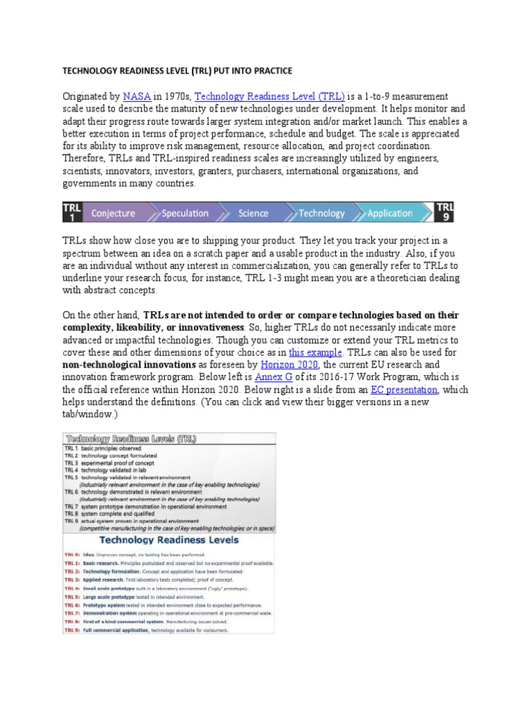 Technology Readiness Level | PDF | Innovation | Cognition