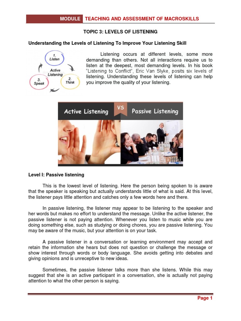 Part 2 - Topic 3 Levels of Listening | PDF | Nonverbal Communication ...