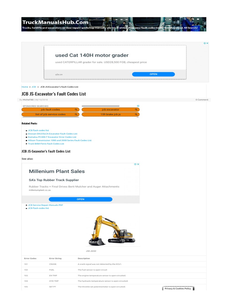 JCB JS-Excavator's Fault Codes List Truckmanualshub - Com-1 | PDF ...