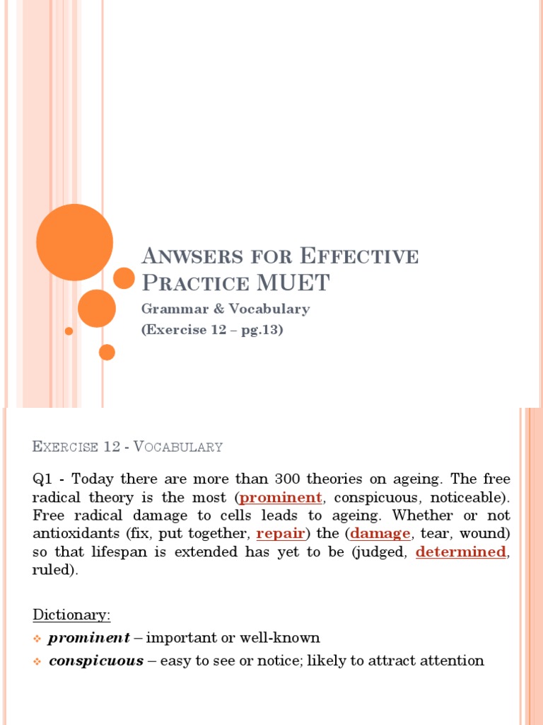 MUET Exercise 12 - Vocabulary W Answer | PDF | Influenza | Wellness