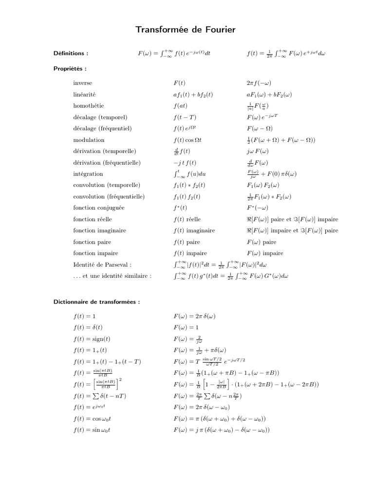 Transformé de Fourier | PDF | Transformation de Fourier | Analyse de ...