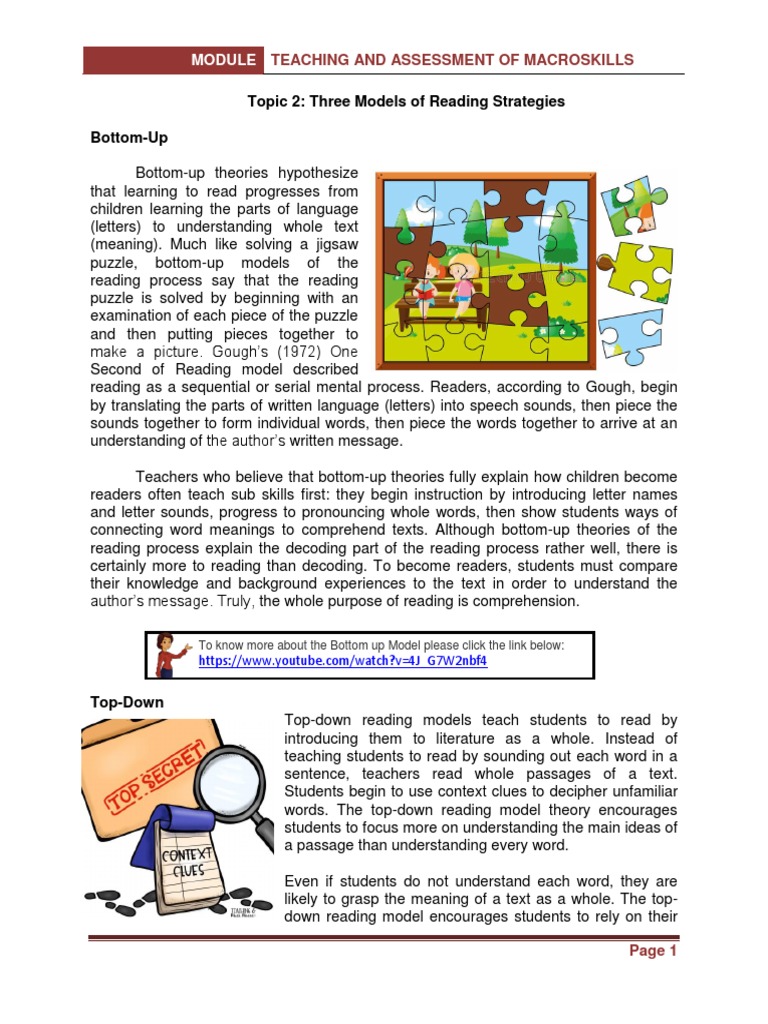 Part 3 - Topic 2 Three Models of Reading Strategies | PDF | Reading ...