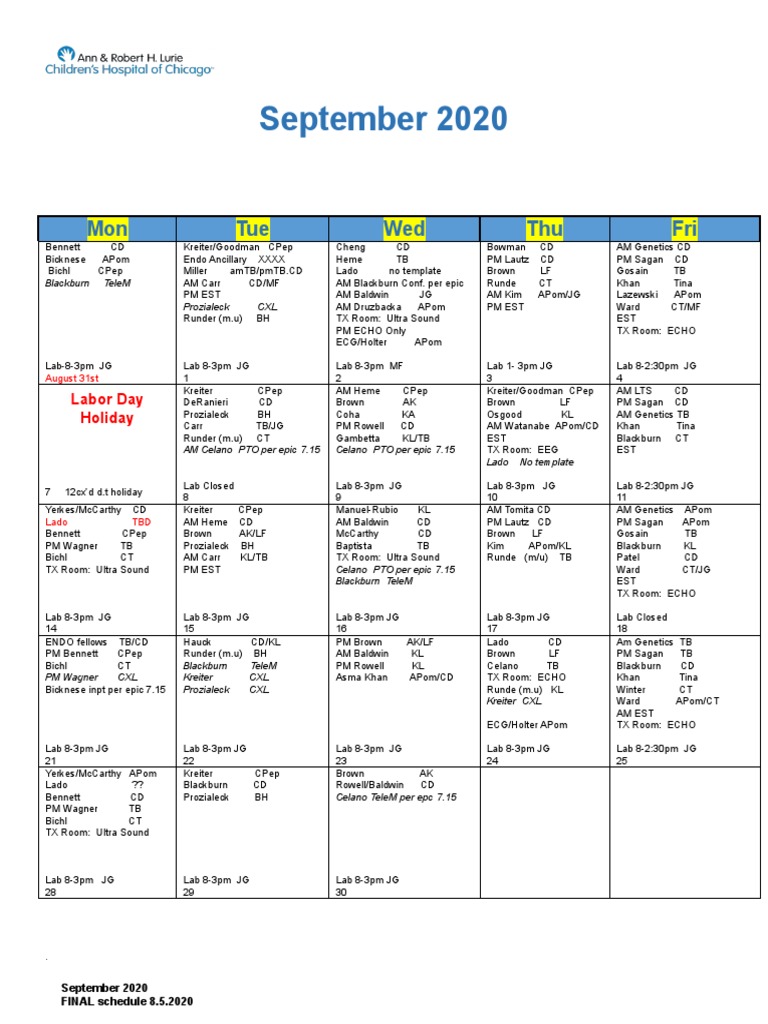 NWC September 2020 Schedule | PDF
