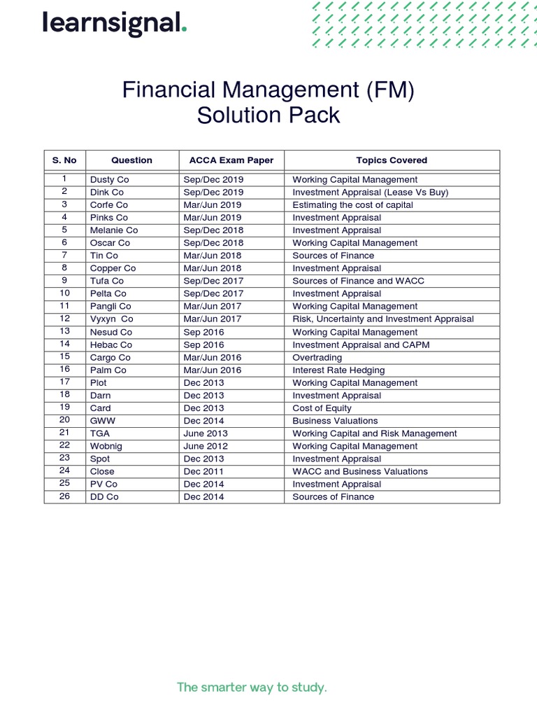 Financial Management (FM) Solution Pack: S. No ACCA Exam Paper Topics Covered | PDF | Net ...