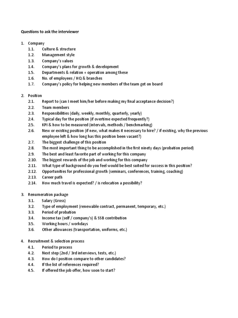Questions To Ask Interviewer | PDF