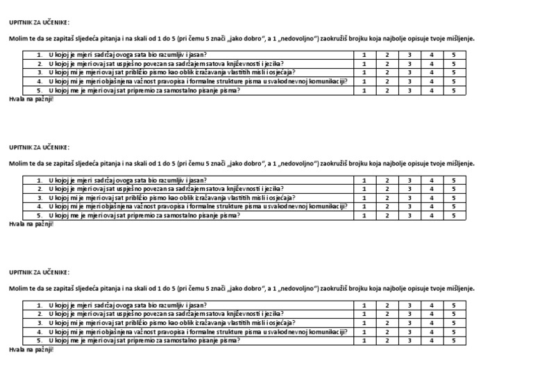 Upitnik Za Učenike | PDF